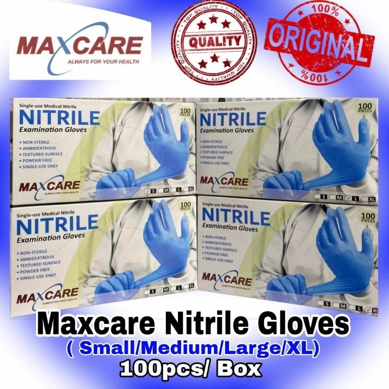 Maxcare Nitrile Examination Gloves (S/M/L/XL) 100pcs/Box High quality ...