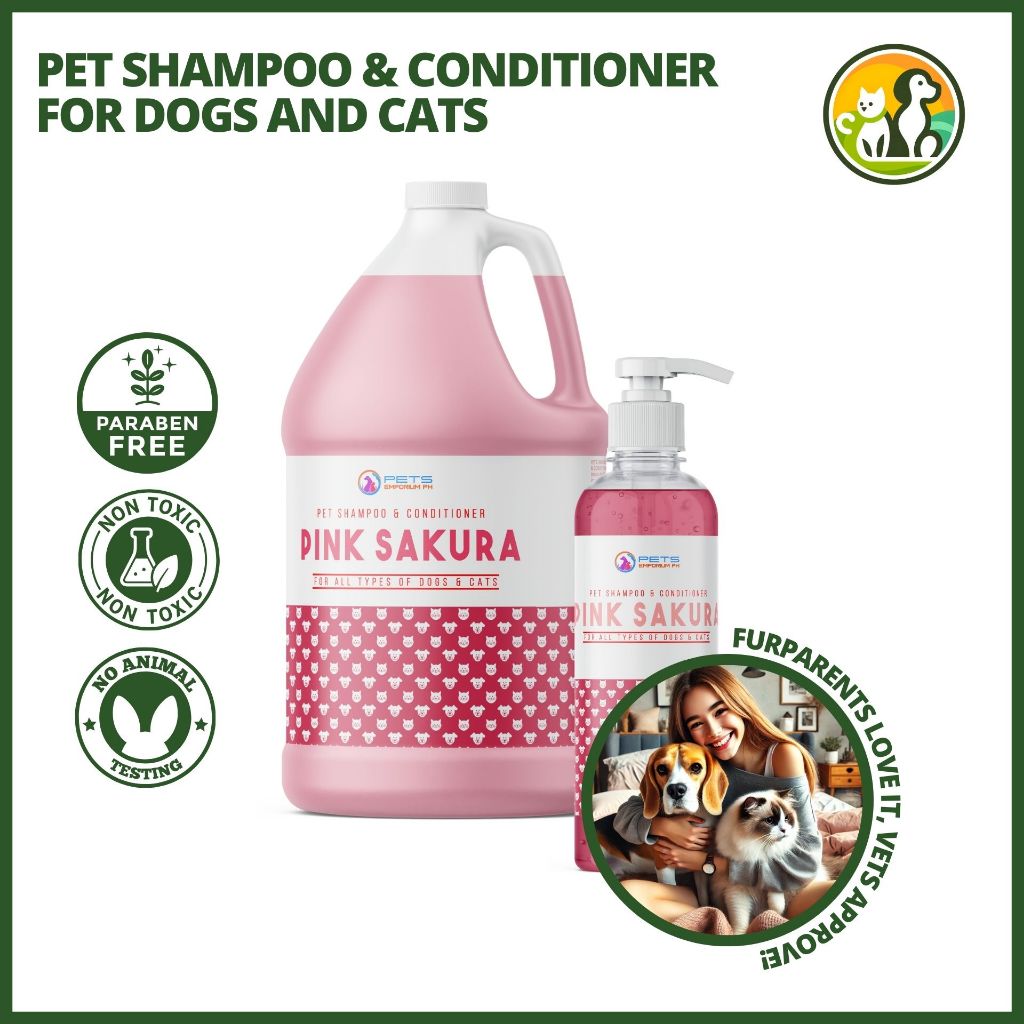 Pets at Play Pink Sakura Pet Shampoo & Conditioner - Vet Formula, Flea ...