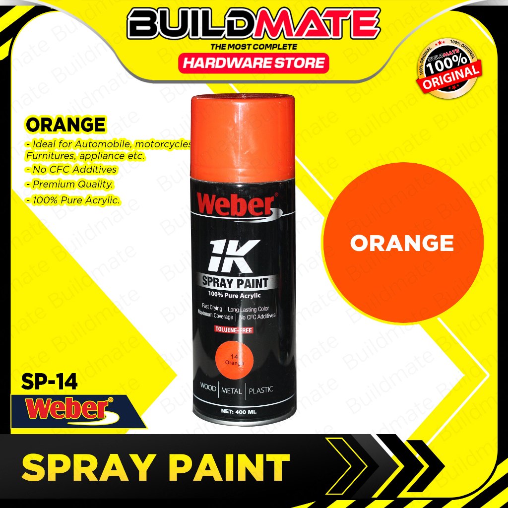 BUILDMATE WEBER 400ML Auto Spray Paint SP-14 ORANGE Auto Quick Drying ...
