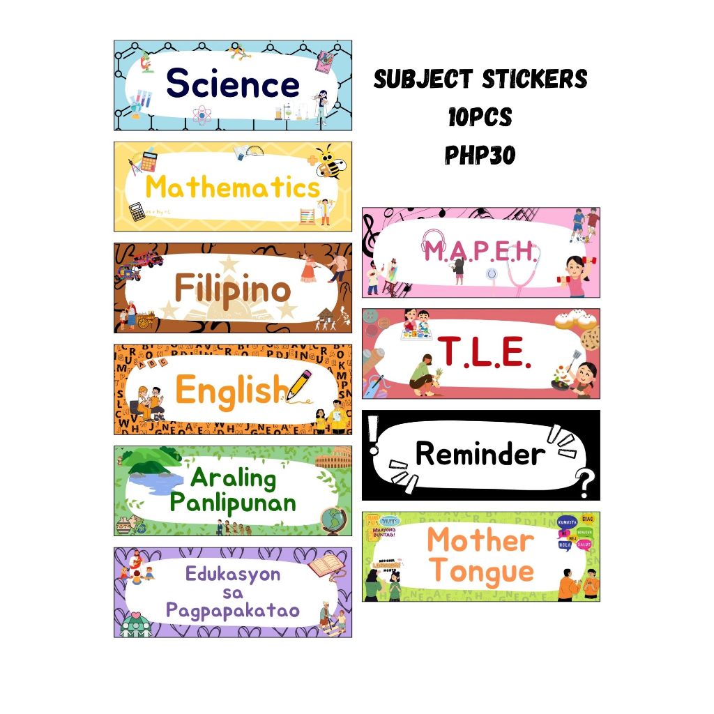 10PCS SUBJECT OR NAME STICKER (CUSTOMIZABLE) | Shopee Philippines