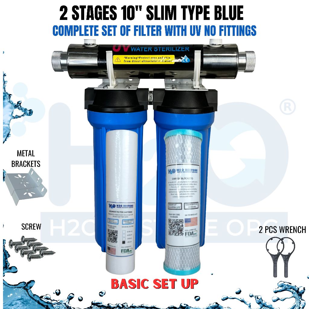 Water Filtration System 2 Stages 10" Slim Type With 2 GPM Uv Light No ...