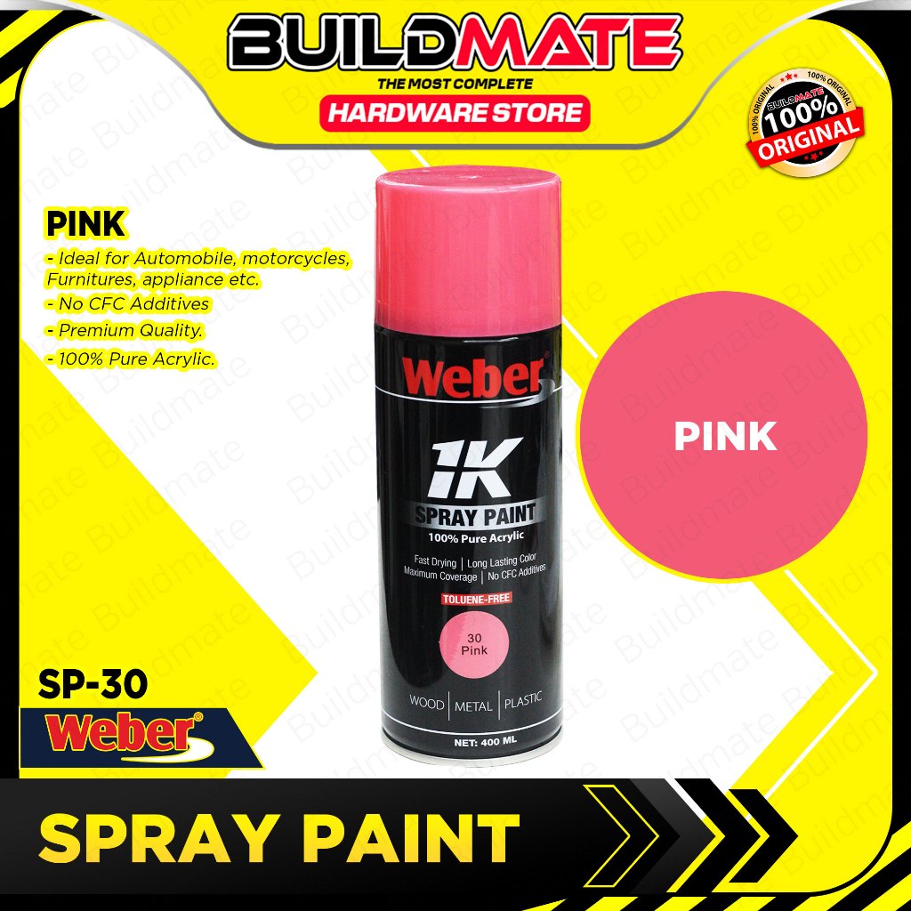 BUILDMATE WEBER 400ML Auto Spray Paint SP-30 PINK PURE ACRYLIC Auto ...