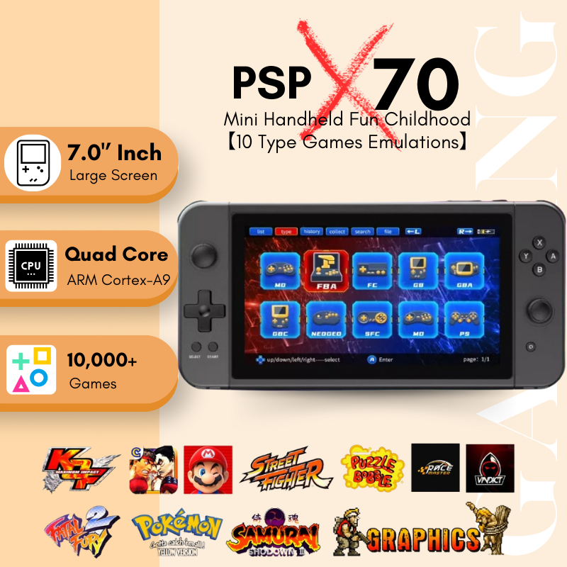 PSP X70 Handheld Game console 7 inch HD Screen Retro Game Support Two ...