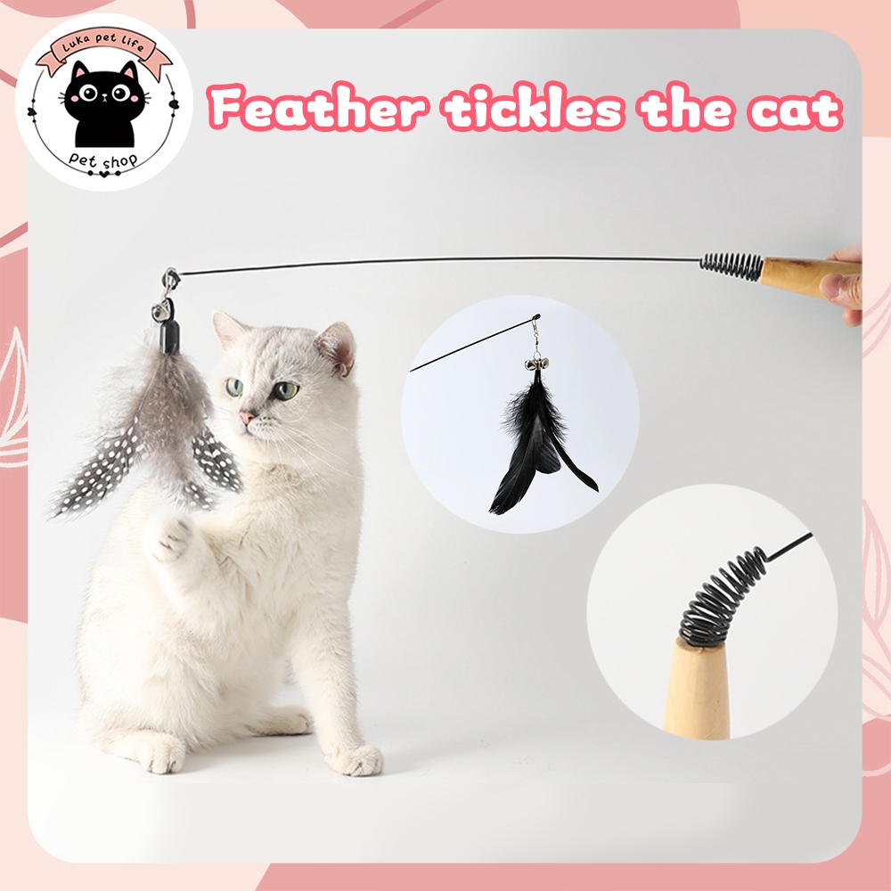 Cat Toy Kitten Pet Teaser Play Bell Feather Stick Interactive Funny Toy ...