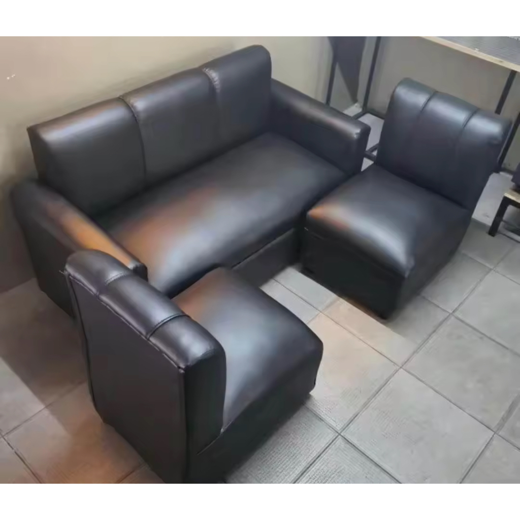 SALA SET BULKY BLACK LEATHER (URATEX FOAM) | Shopee Philippines
