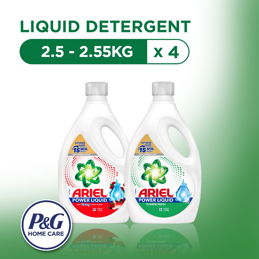 Ariel Liquid Detergent Floral Passion Sunrise Fresh Bundle 2.5 -2.55KG Bottle x 4 packs (Laundry ...