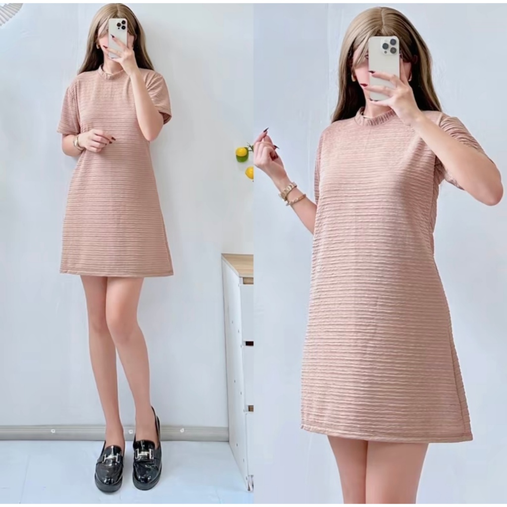 PP Diane Bark Crepe Comfort Fabric Casual Round Neck Short Sleeve Mini ...