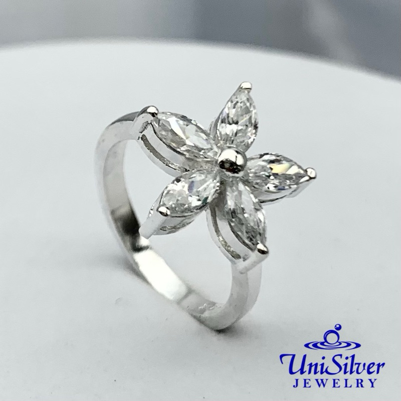Unisilver 925 Sterling Silver CZ Marquise Cut Flower Lady's Ring (# ...