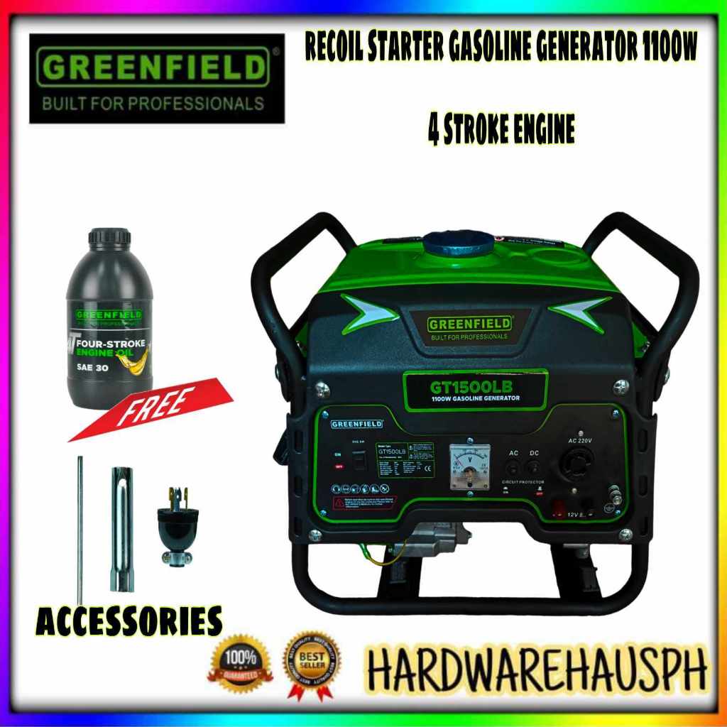 GREENFIELD Gasoline Generator 1100w 5L Recoil Start GT1500LB FREE OIL ...