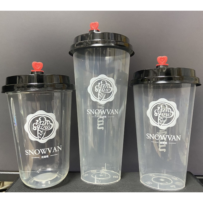 Milk tea Plastic Cup Hard Cup 90mm with Heart Lid SET (500ml | 700ml ...