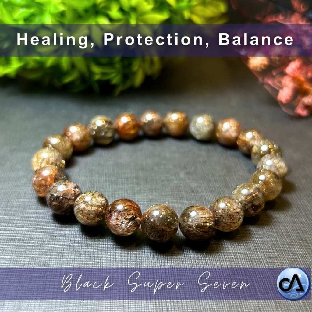 HQ Black Super Seven [HEALING and BALANCE] Authentic Crystal Bracelet ...