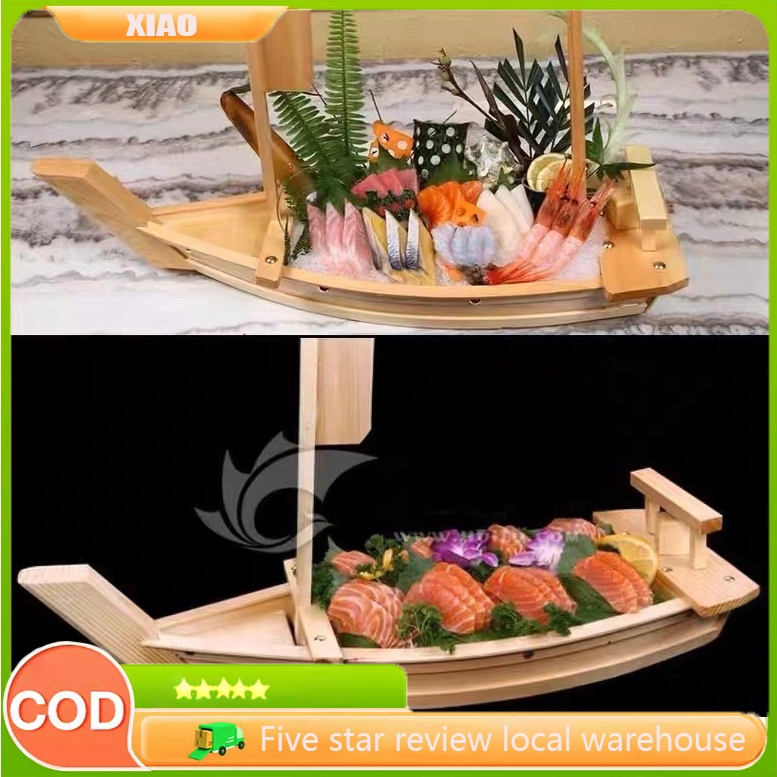 Sushi Boat Wooden Japanese Style Sashimi Dry Ice Seafood Buffet ...