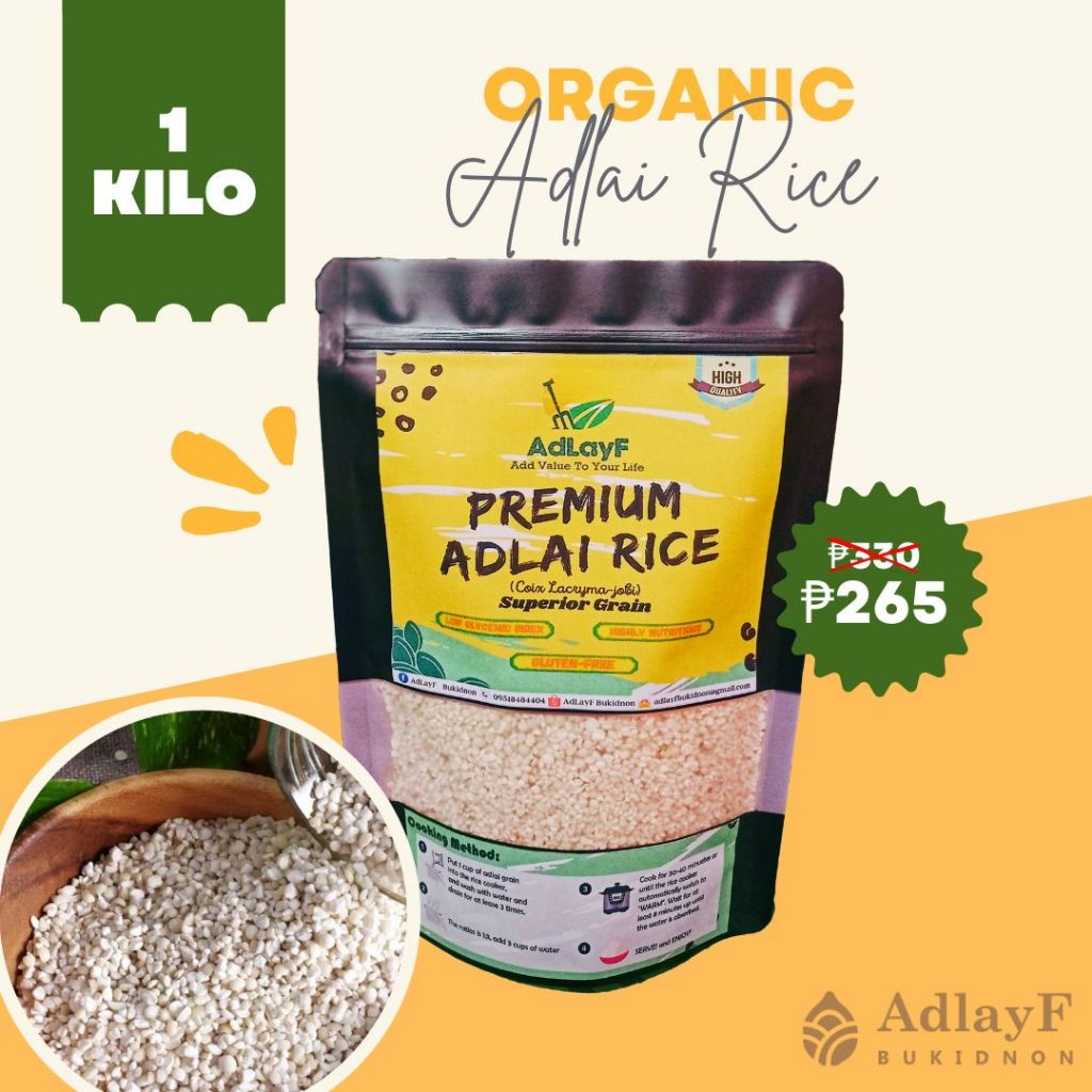 1KG Organic Adlai Rice White Premium Quality Adlay Rice Grits from ...