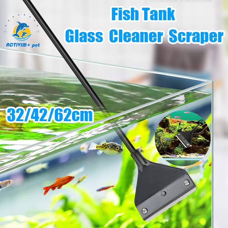 32/42/62cm Stainless Steel Algae Scraper with Blades for tank fish plant glass tank cleaning ...