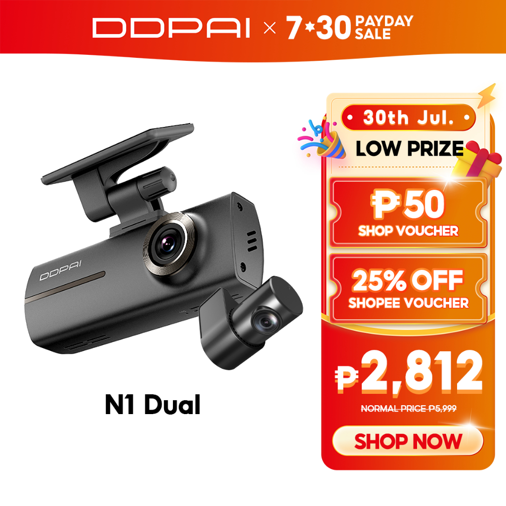 DDPAI N1 Dual Dash Cam 1296P Full View HD 135° Night Vision 24 Hours Parking Monitor APP Control ...