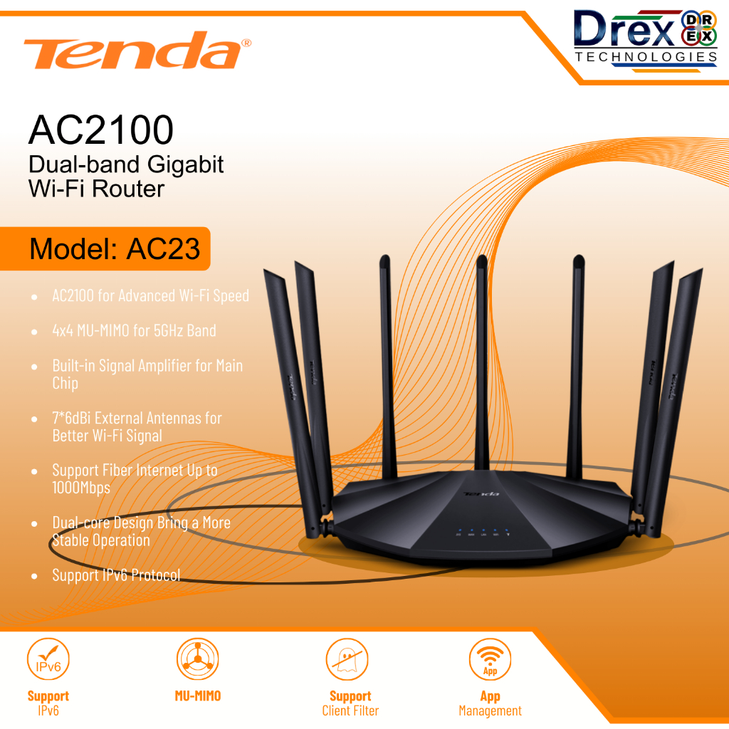 Tenda AC23 Dual Band Gigabit Wifi Router AC2100 | Shopee Philippines