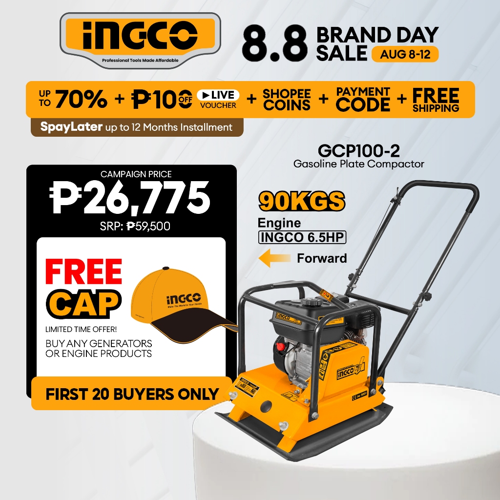 Ingco Gasoline Plate Compactor 4.8KW 6.5HP GCP100-2 IPT | Shopee ...