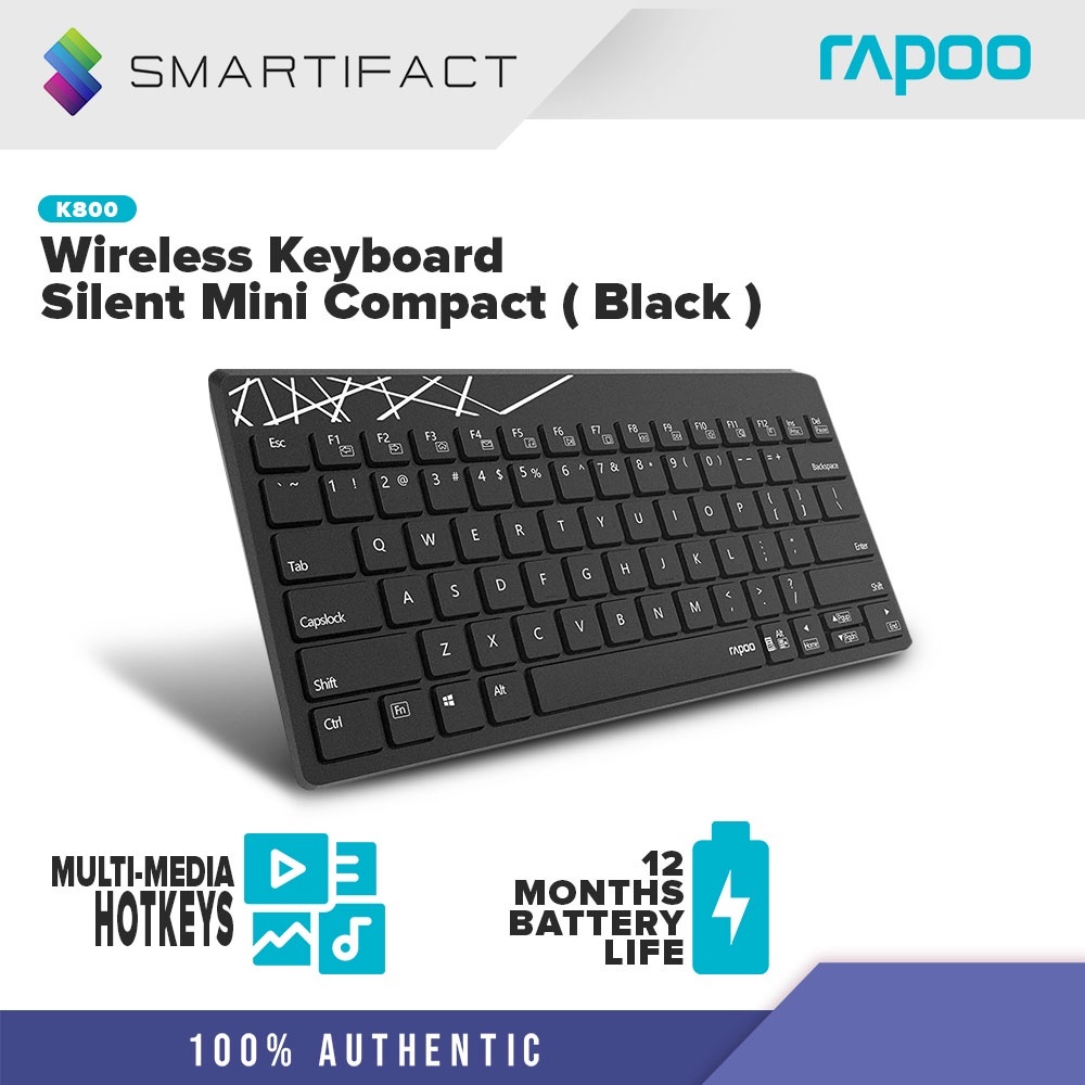 Rapoo K800 2.4G Wireless Keyboard Silent Mini Compact Low-Profile Plug ...