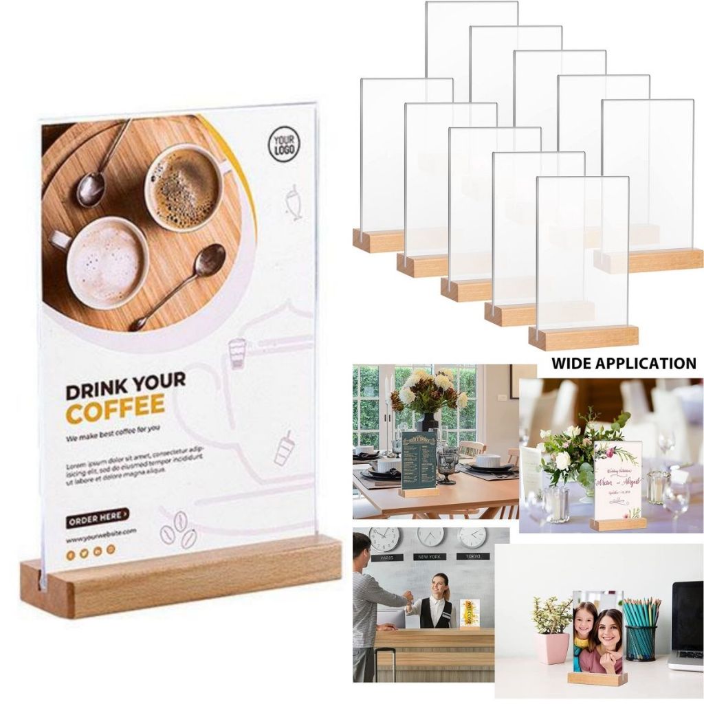 A4/A5/A6 Acrylic T-Shape Display Stand Menu Paper Double Sided Display ...
