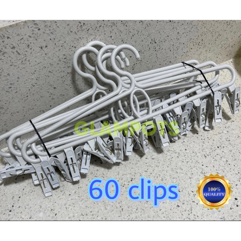 HANGER WITH CLIP WHITE‼️ 6sets (60clips) | Shopee Philippines