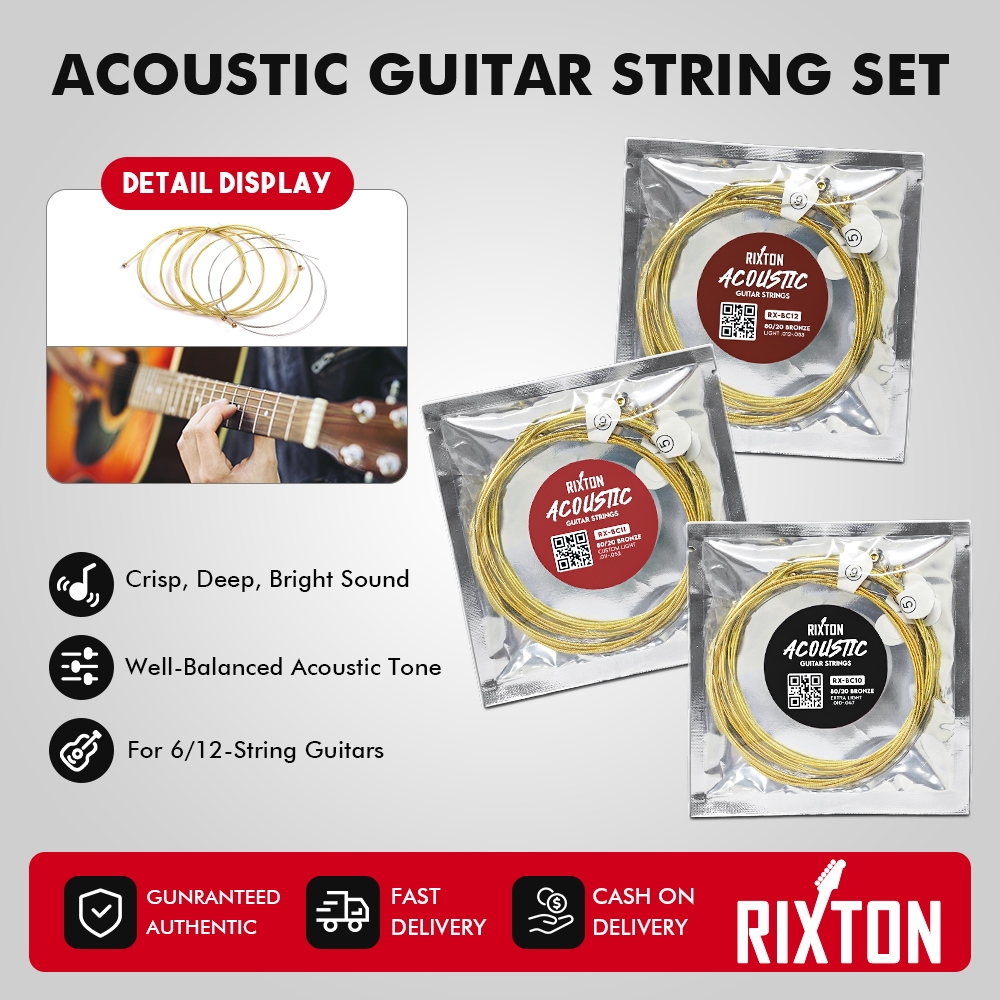 RIXTON Acoustic Guitar String Set Brass Phosphor Bronze Musical ...