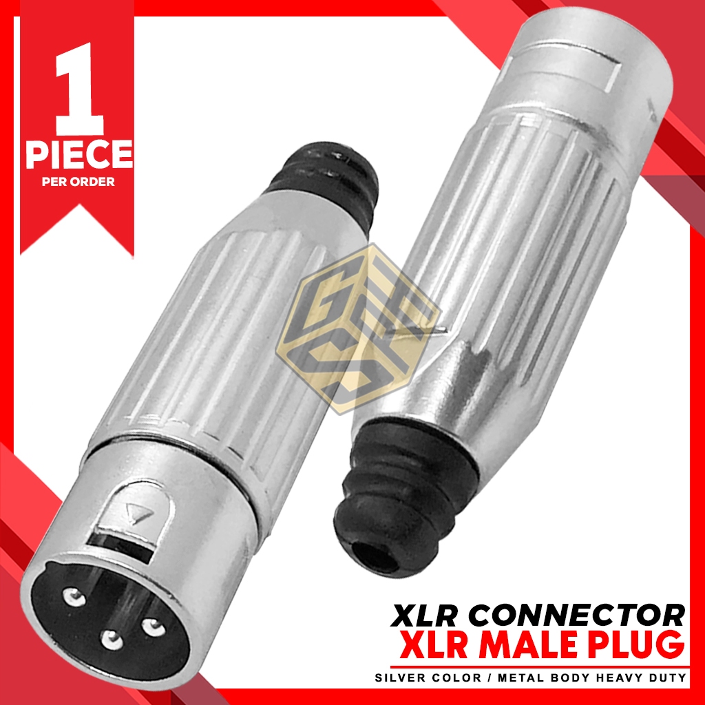 XLR Audio Microphone SILVER Connector 3 Pin Male Plug Straight Adapter ...