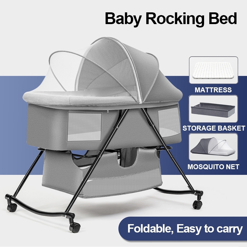 Baby Crib Foldable Portable Cradle Crib Rocker Bed Newborn Multi ...