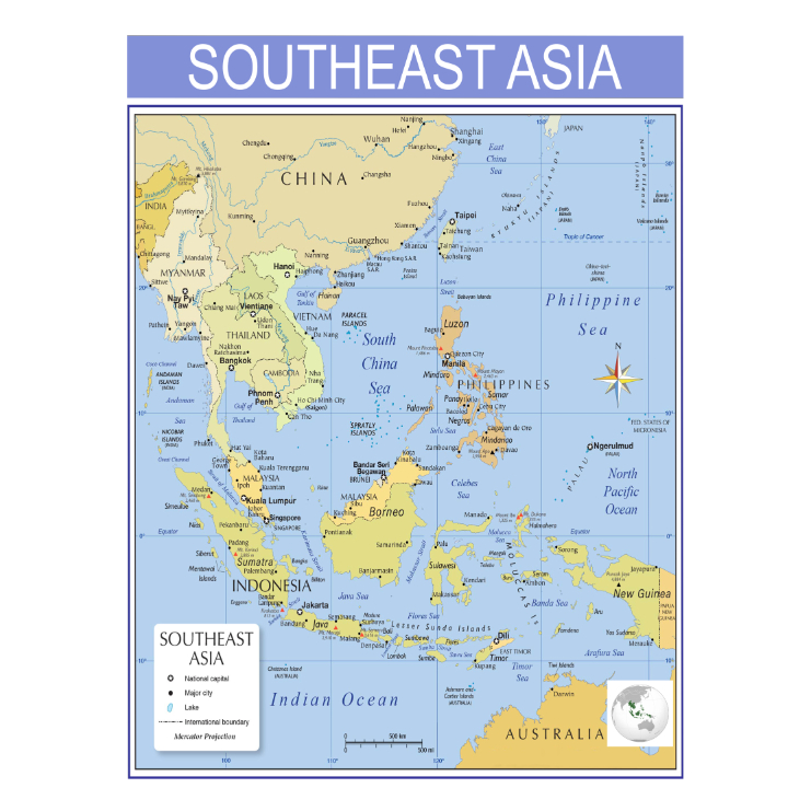 Southeast Asia Political Map Waterproof A4 Laminated Chart | Shopee Philippines