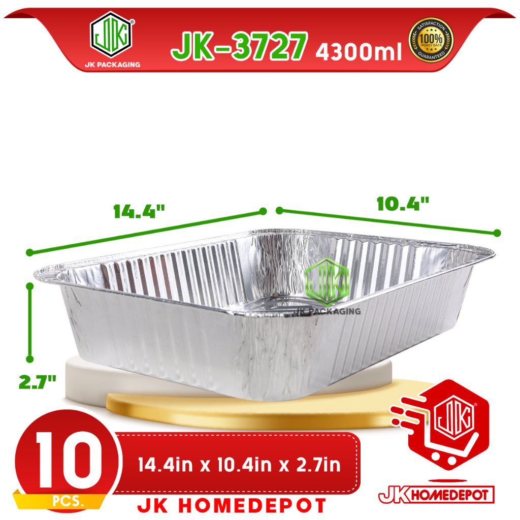 JK HOME DEPOT [ 10 PCS. ] ( 14.4 x 10.4 x 2.7 ) Aluminum Tray w/ Cover RE 4300ml JK -3727 ...