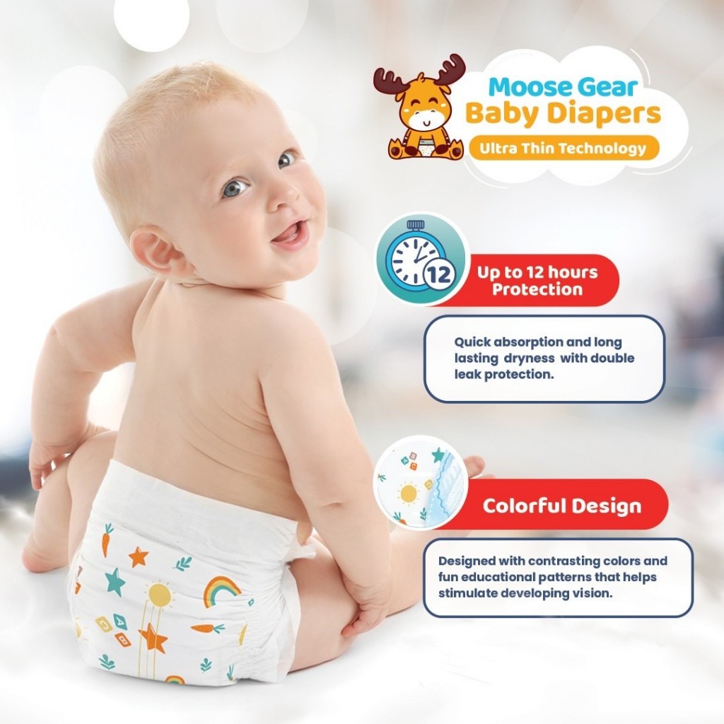 Moose Gear Baby Tape Diaper 120pcs (4PACKS) Super Absorbent No Leaks ...