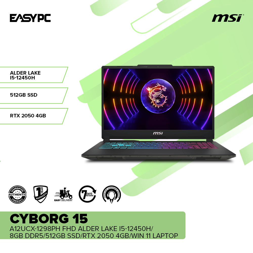EasyPC| MSI CYBORG 15 A12UCX-1298PH FHD i5-12450H/8GB DDR5/512GB SSD/RTX 2050 4GB/Win 11 Laptop ...