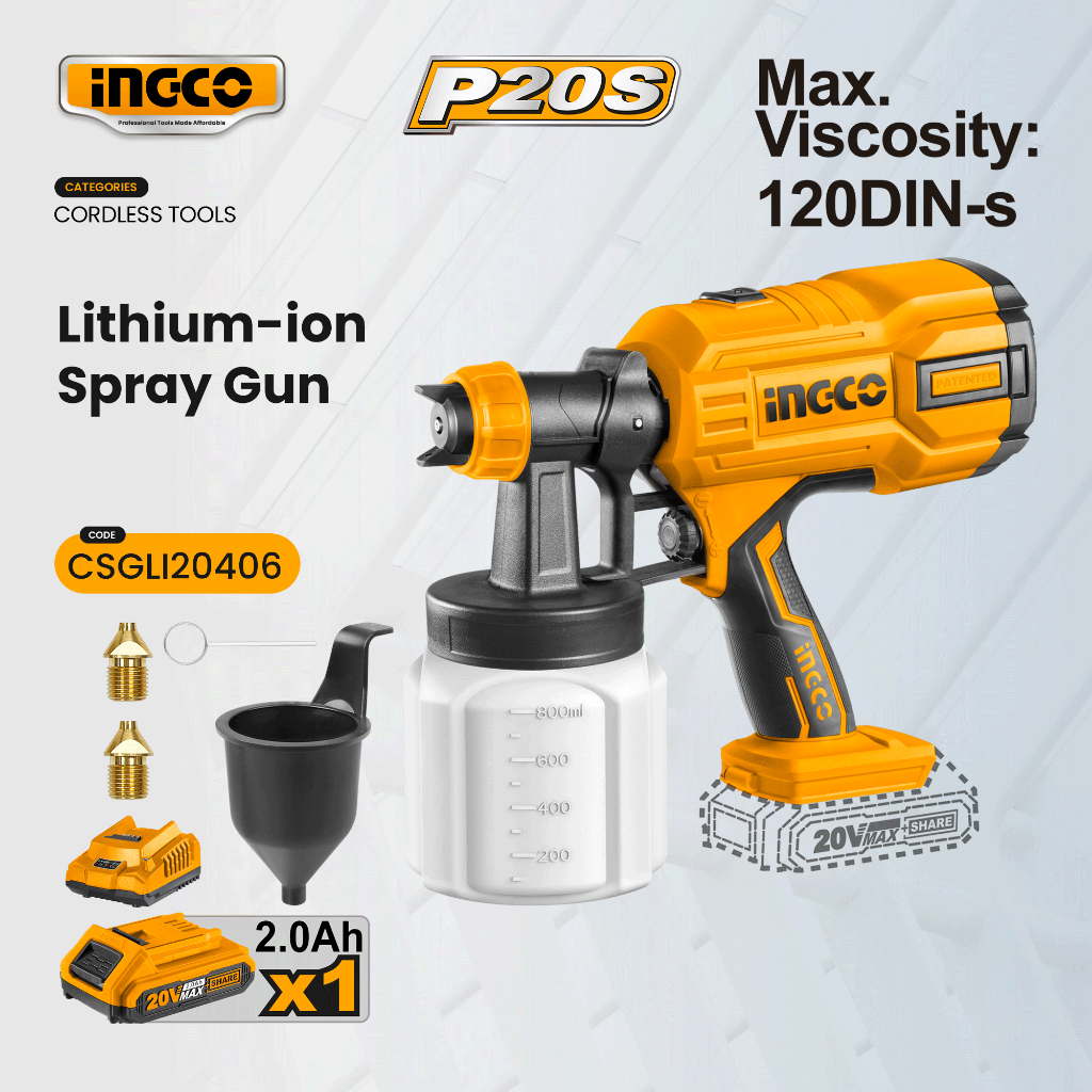 Ingco 20V Cordless Lithium-ion Spray Gun With Battery and Charger ...