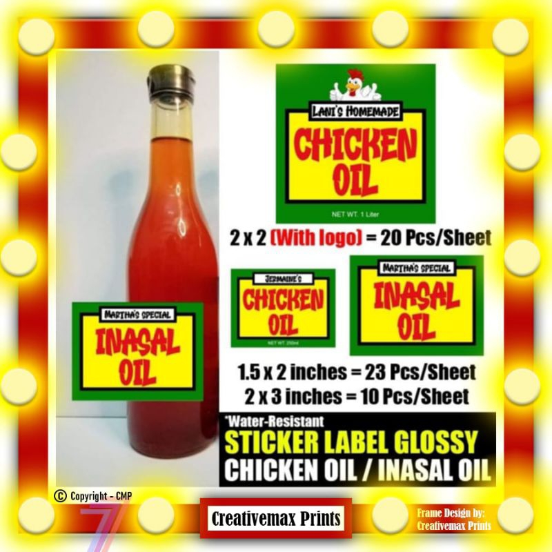 INASAL / CHICKEN OIL Customizable Label (Glossy | Water-Resistant ...
