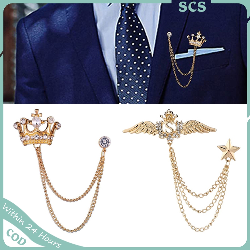 Men's Brooch Crown Hanging Chain Brooch Tassel Chain Suit Jacket Brooch ...