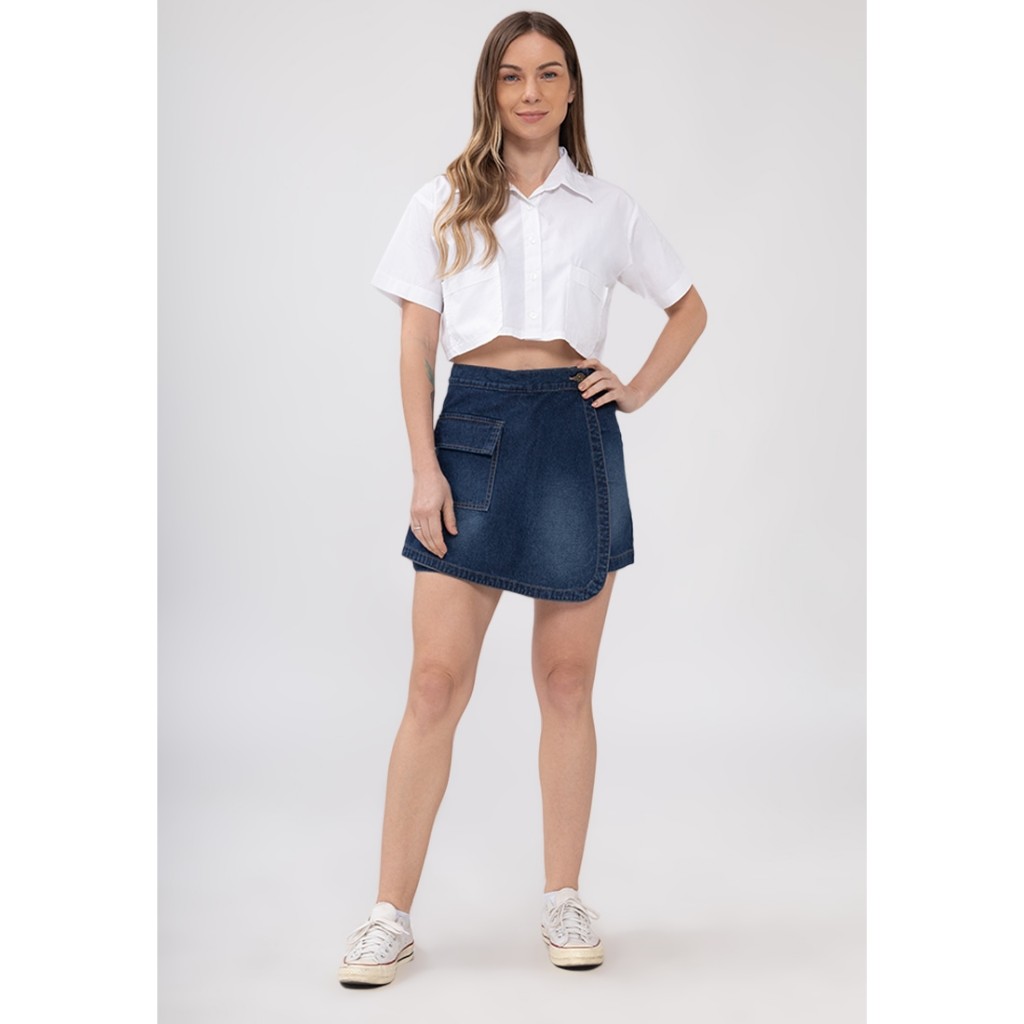 Next Jeans high rise front pocket overlap skort (Dark Blue) | Shopee ...