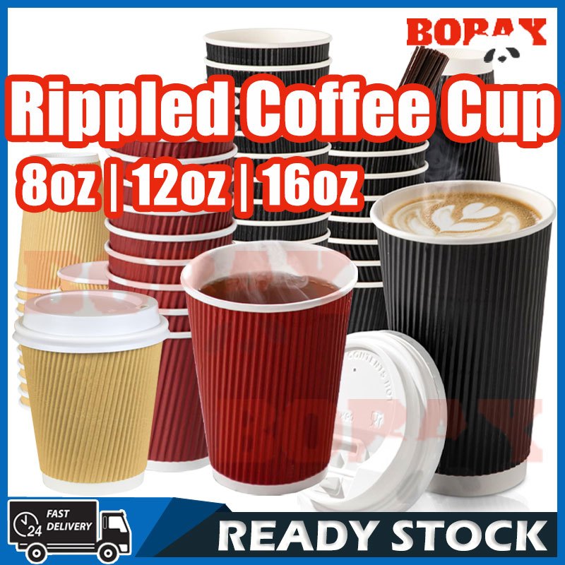 【25pcs】Rippled Cup With Lid Hot Coffee Cups Coffee Paper Cups ...