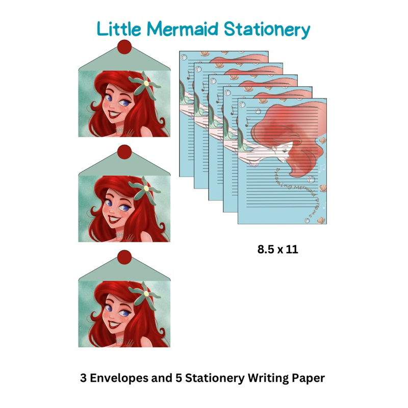 Little Mermaid Stationery 3 Envelopes and 5 Writing Papers Stationery ...