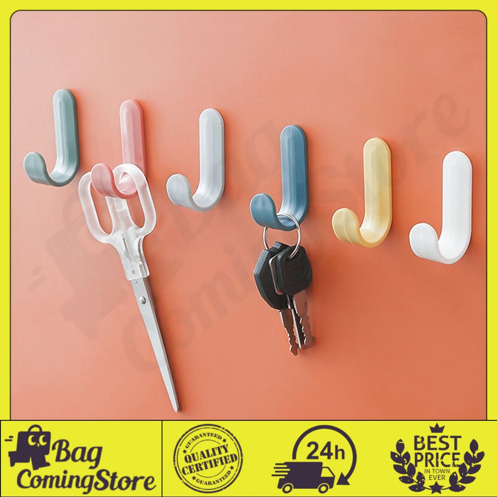 Towel Hooks Plastic Door Hangers Self Adhesive Wall Hangers J-Shape ...