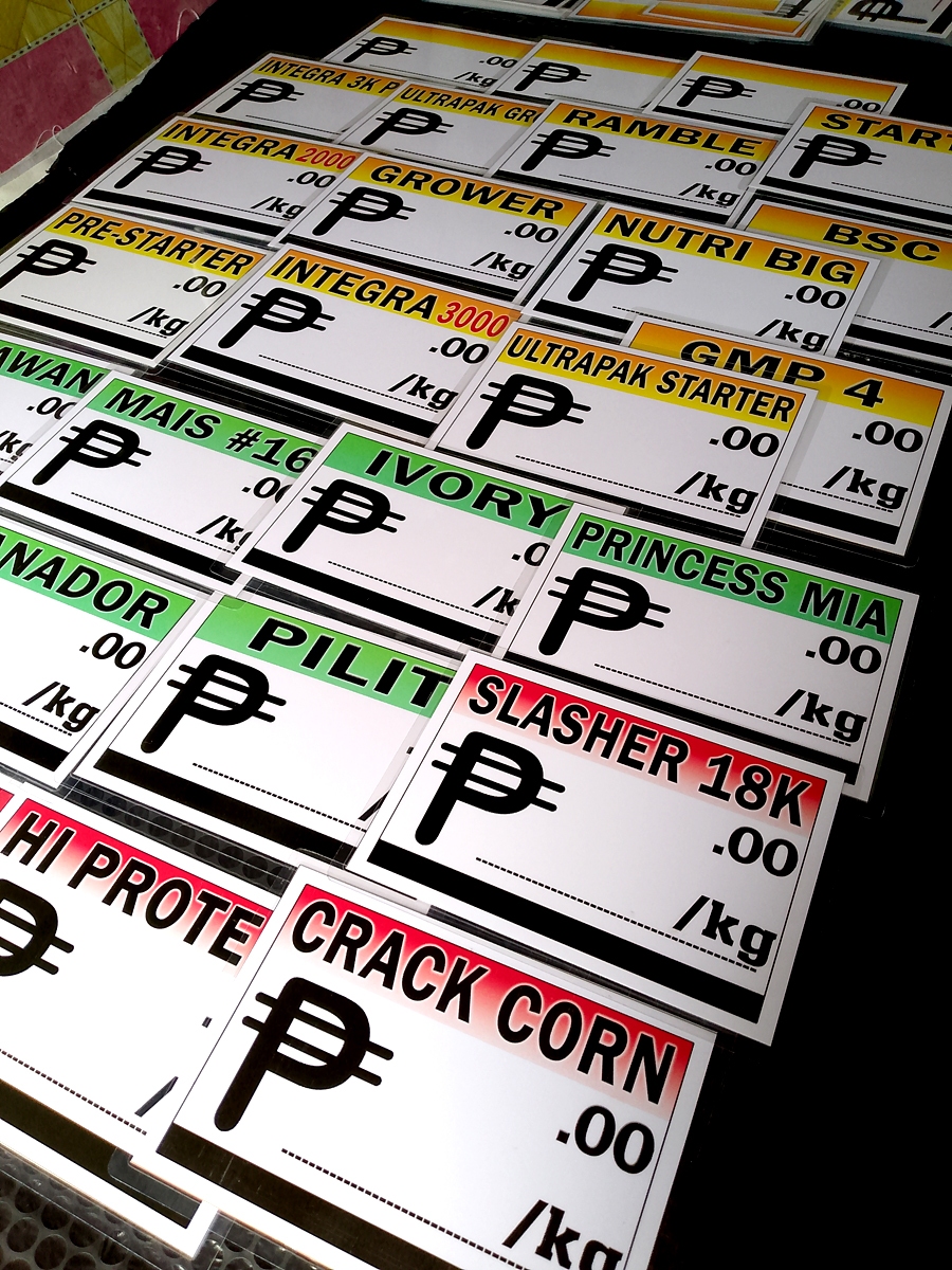 PROMO TAG Customized (Laminated) Sale Display, PRICE TAG, FEEDS / BIGAS ...