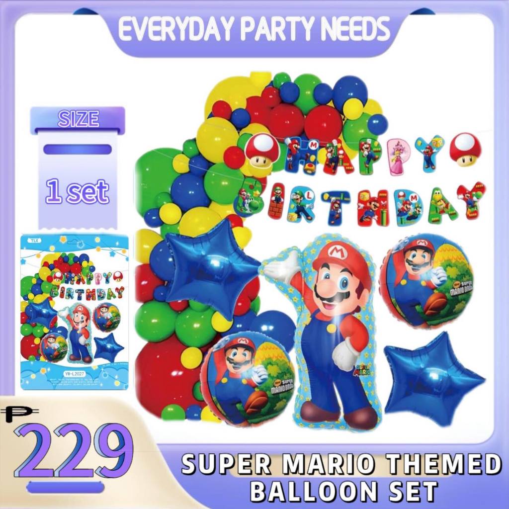 ONHAND NEW Super Mario Themed Big Balloon Set for Birthday Party ...