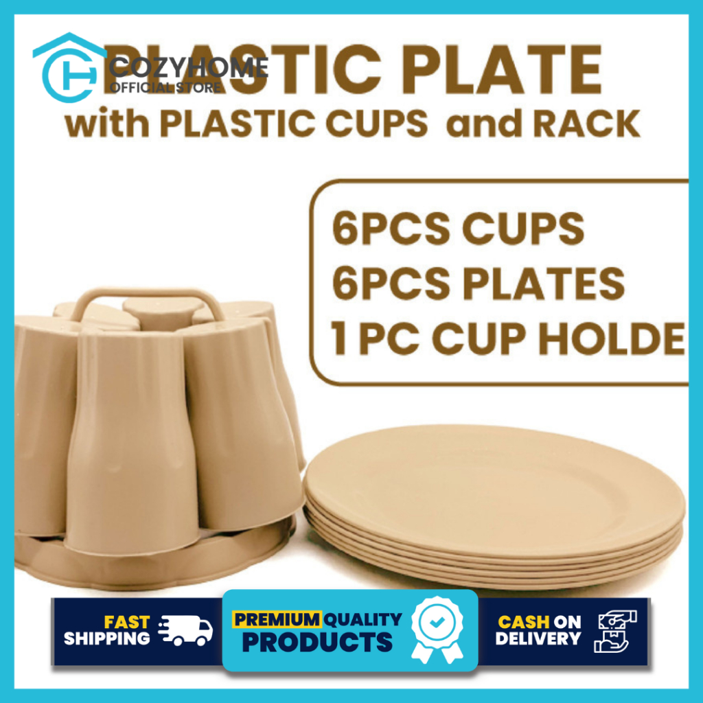 Cozyhome Plastic Plate Set with Plastic Cup rack/Plato Baso Set ...