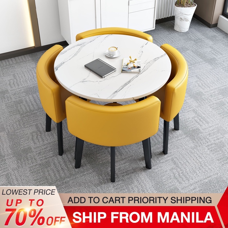 BAIERDI Stowable round dining table 80CM light luxury simple ...