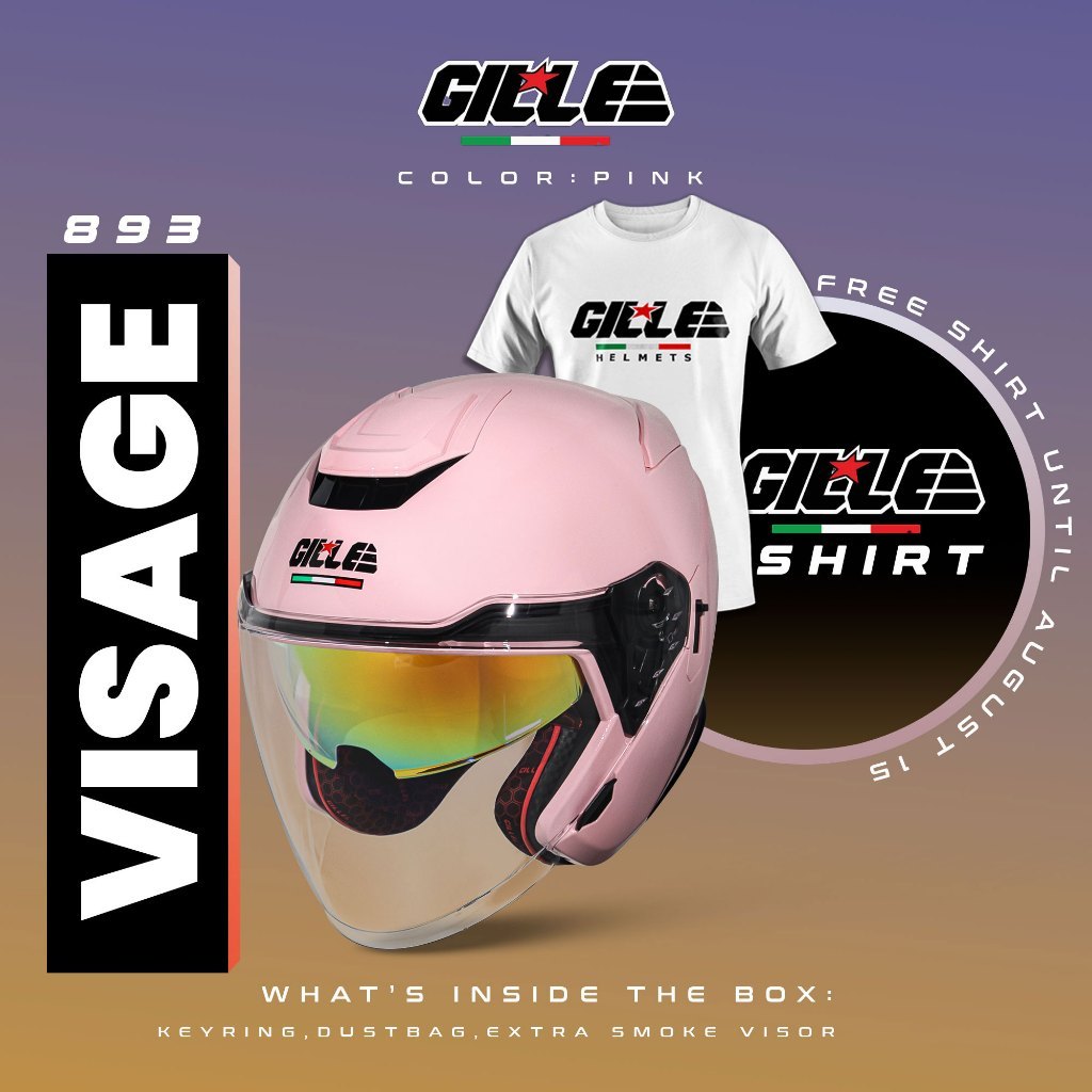 GILLE FF005 VISAGE Half Face dual visor Helmet Gold Iridium Inner Visor ...