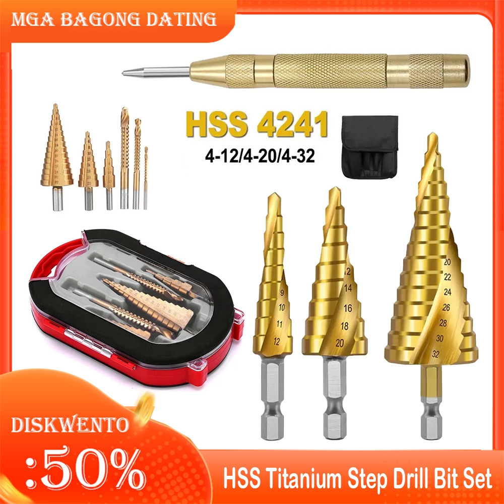 HI-Q Drill Bit HSS Titanium Coated Hex Shank Step Drill bit set cone ...