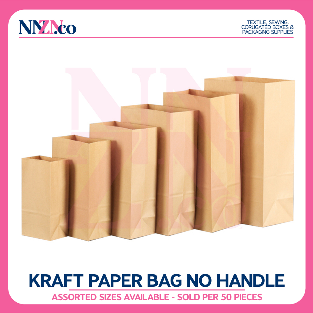 NNZN (50pcs Per Pack) Premium Brown Kraft Paper Bag No Handle Brown ...