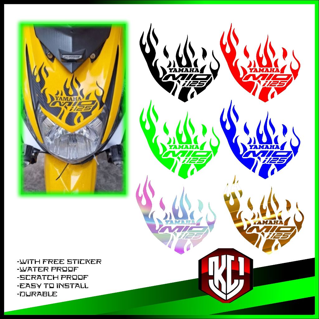 Yamaha MIO i125 Front Panel Cutout Sticker Flame Design actual size ...