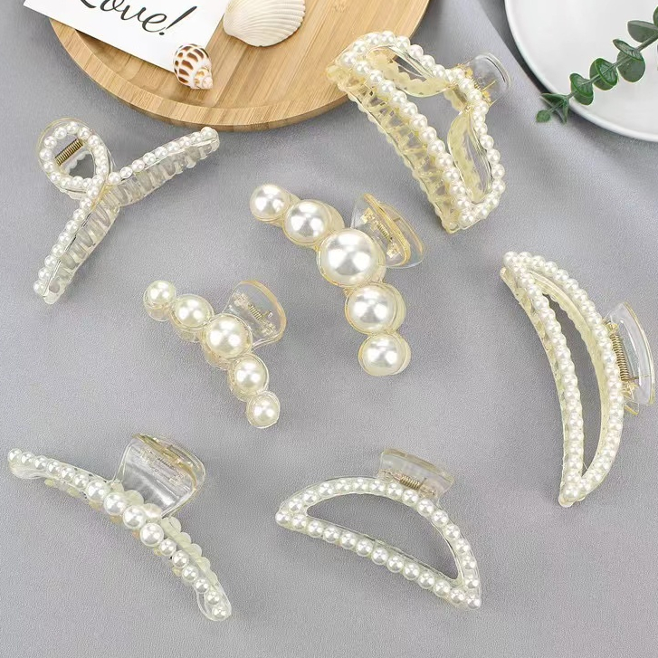 Elegant pearl hair clip thick hair claw grip women's beauty fashion ...