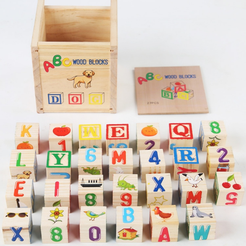 Wood ABC Color Blocks for kids 27pcs Alphabet Numbers Montessori ...
