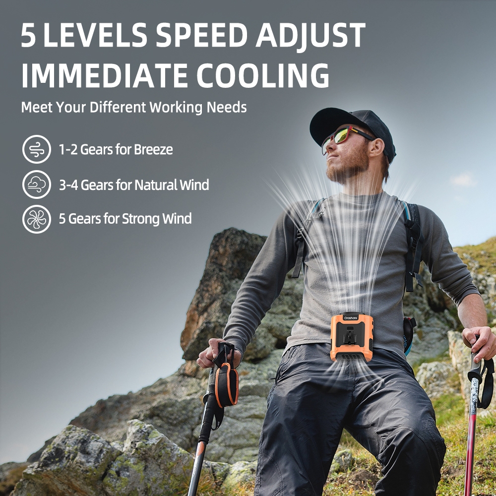 Orashare K50 10000mAh Portable Fan Waist Clip Fan 5 Speed Adjustable ...