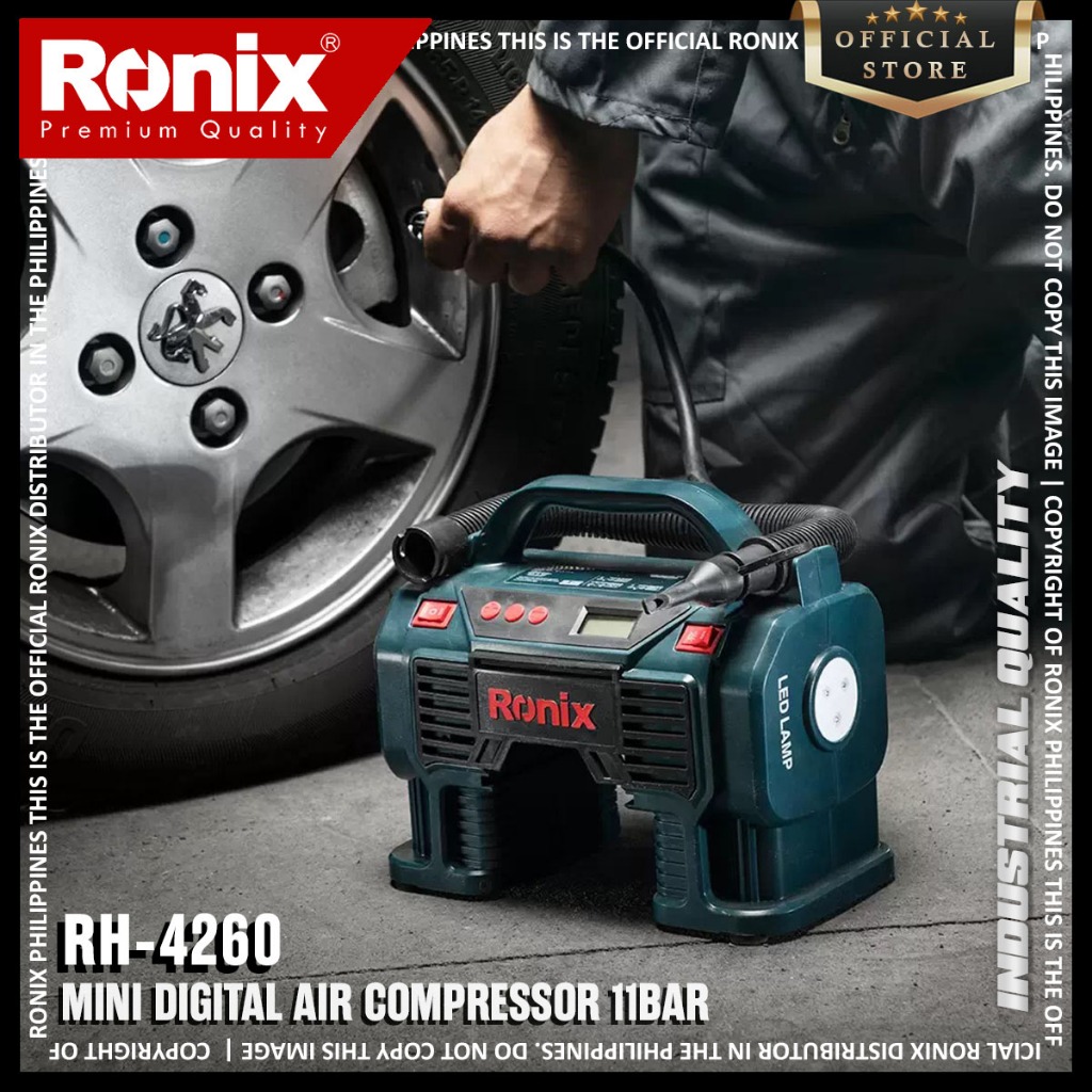 Ronix RH-4260 Mini Digital Air Compressor 160 PSI 12V DC Portable Inflator with LED Light ...